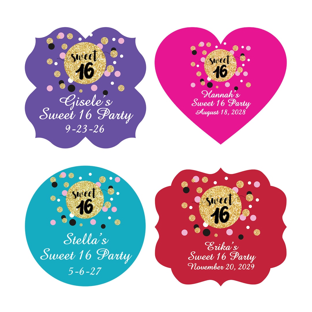 Set of 20 Sweet 16 Sparkly Personalized Fancy Shaped Labels ...
