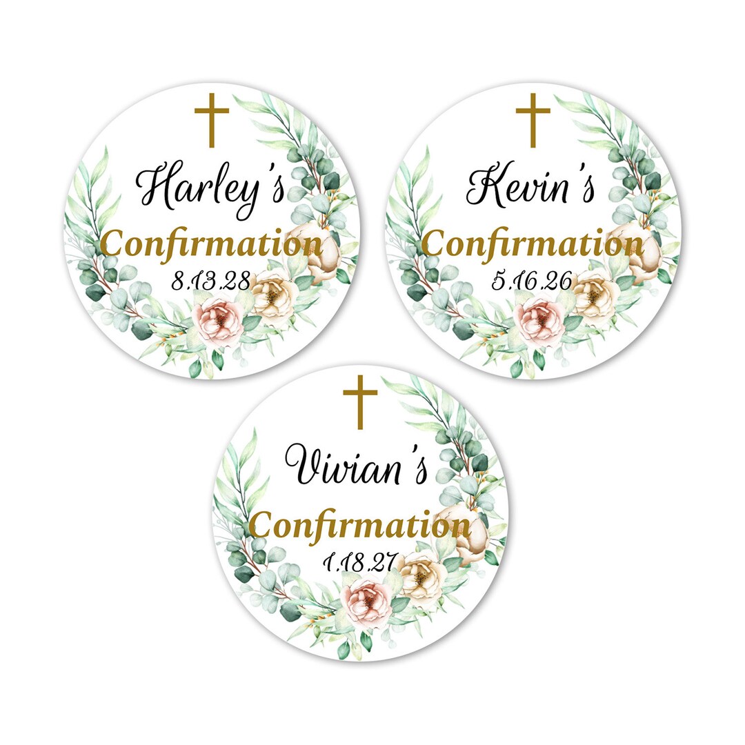 Set of 24 Personalized Circular Round Labels Confirmation, Confirmation ...