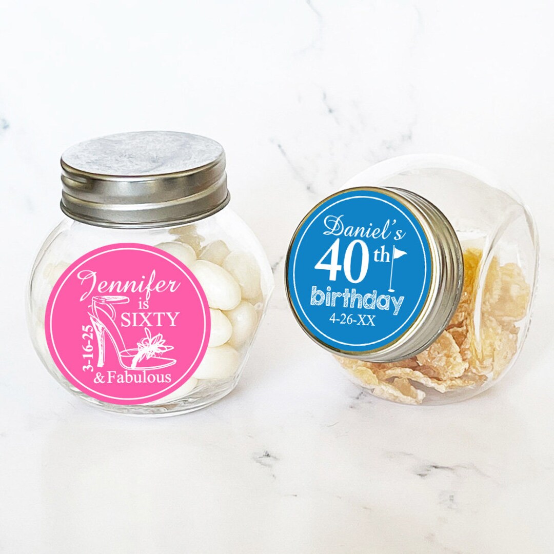 Set of 12 Personalized Mini Glass Candy Favor Jar With Birthday Labels ...