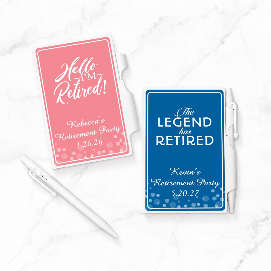 Set of 12 Retirement Personalized Notebook Favors With Labels, Retired ...