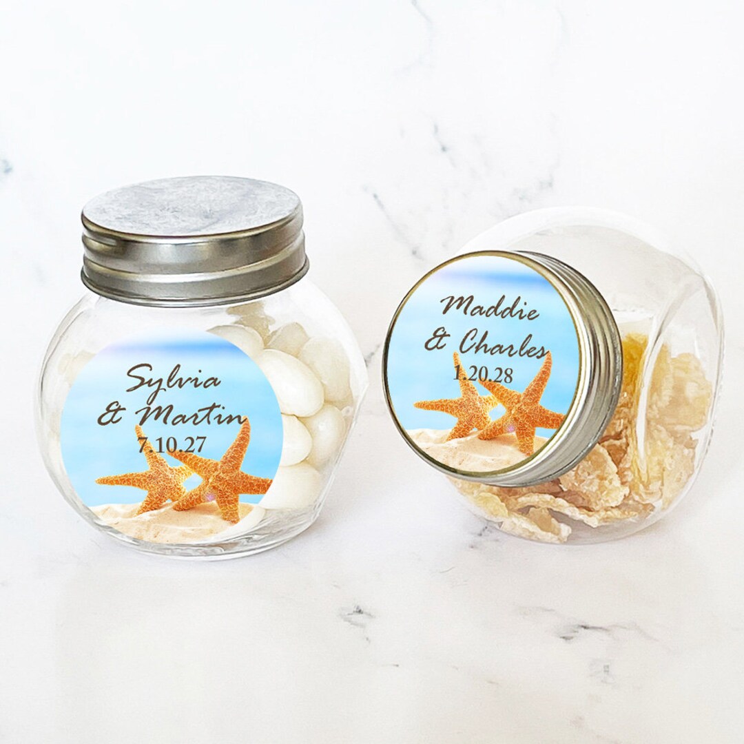 Set of 12 Personalized Mini Glass Candy Favor Jar With Labels Connected ...