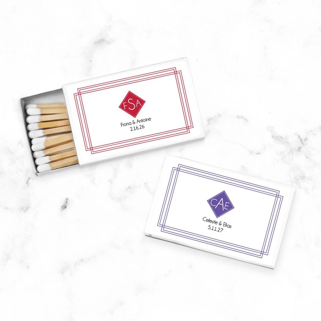 Set of 50 Personalized Matchbox With Elegant Wedding Design Labels ...