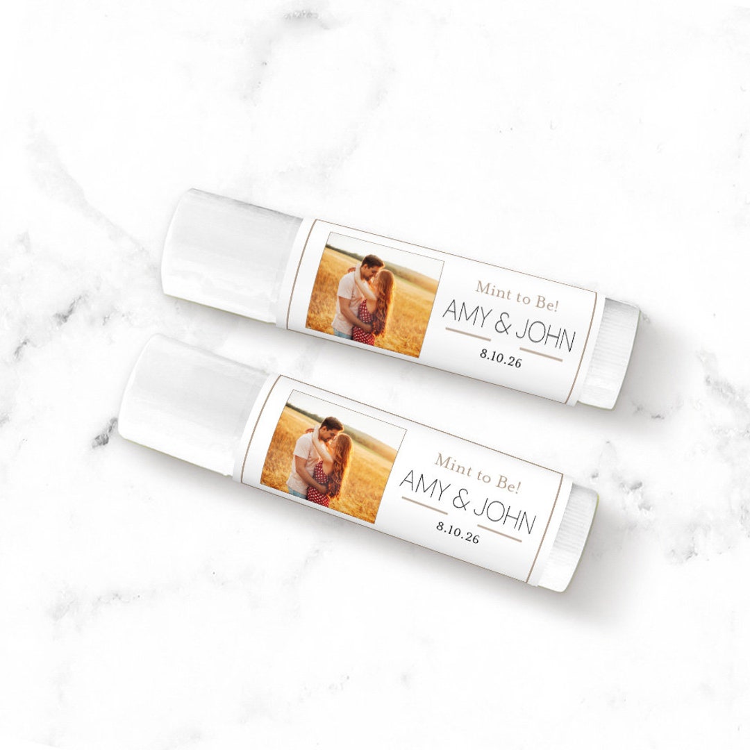 Set of 12 Personalized Lip Balm Party Favors With Modern Photo Labels ...