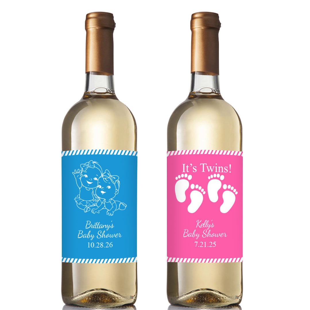 Set of 12 Twins Baby Shower Personalized Wine Bottle Labels, Twins Baby ...