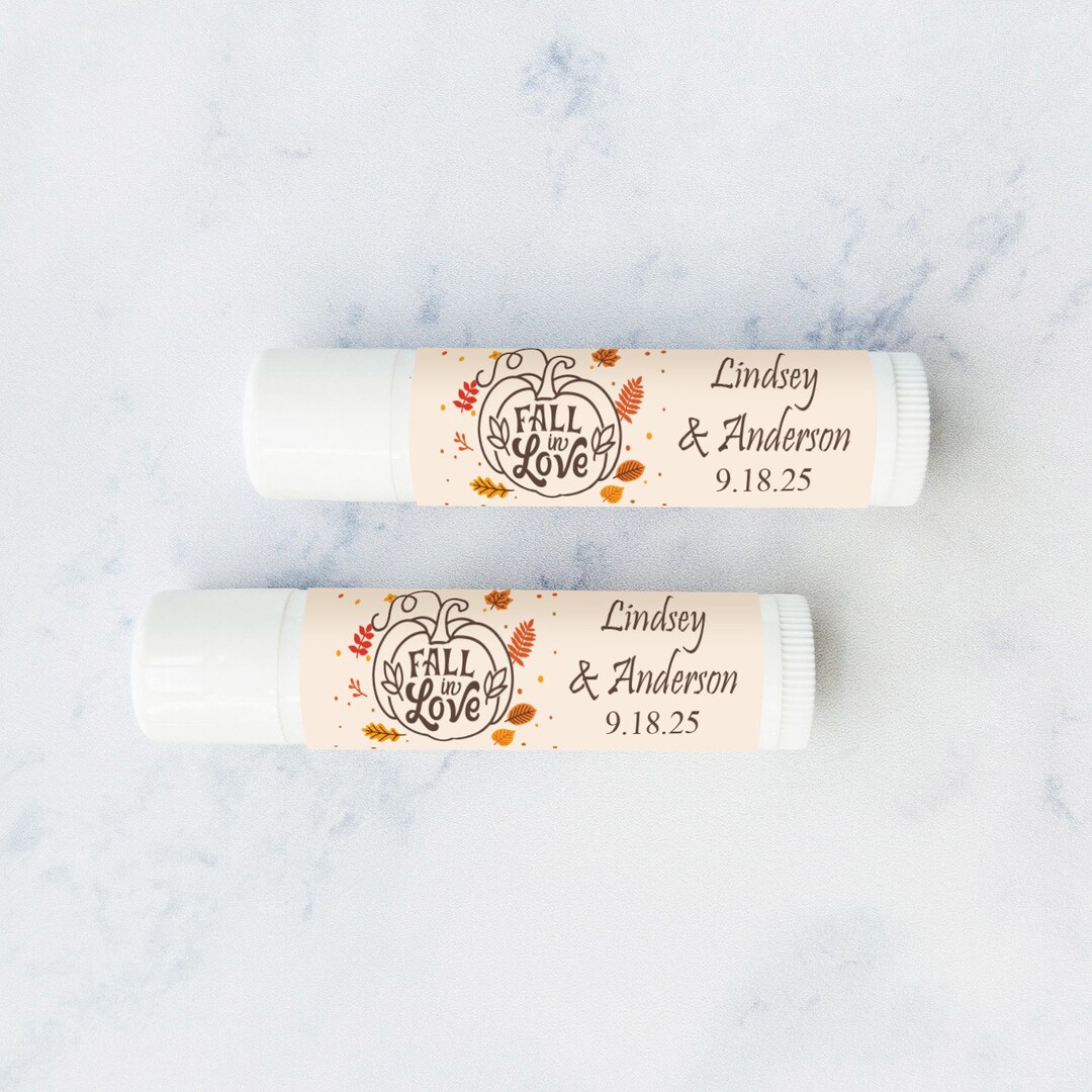 Set of 12 Personalized Lip Balm Fall in Love Favors, Personalized Fall ...