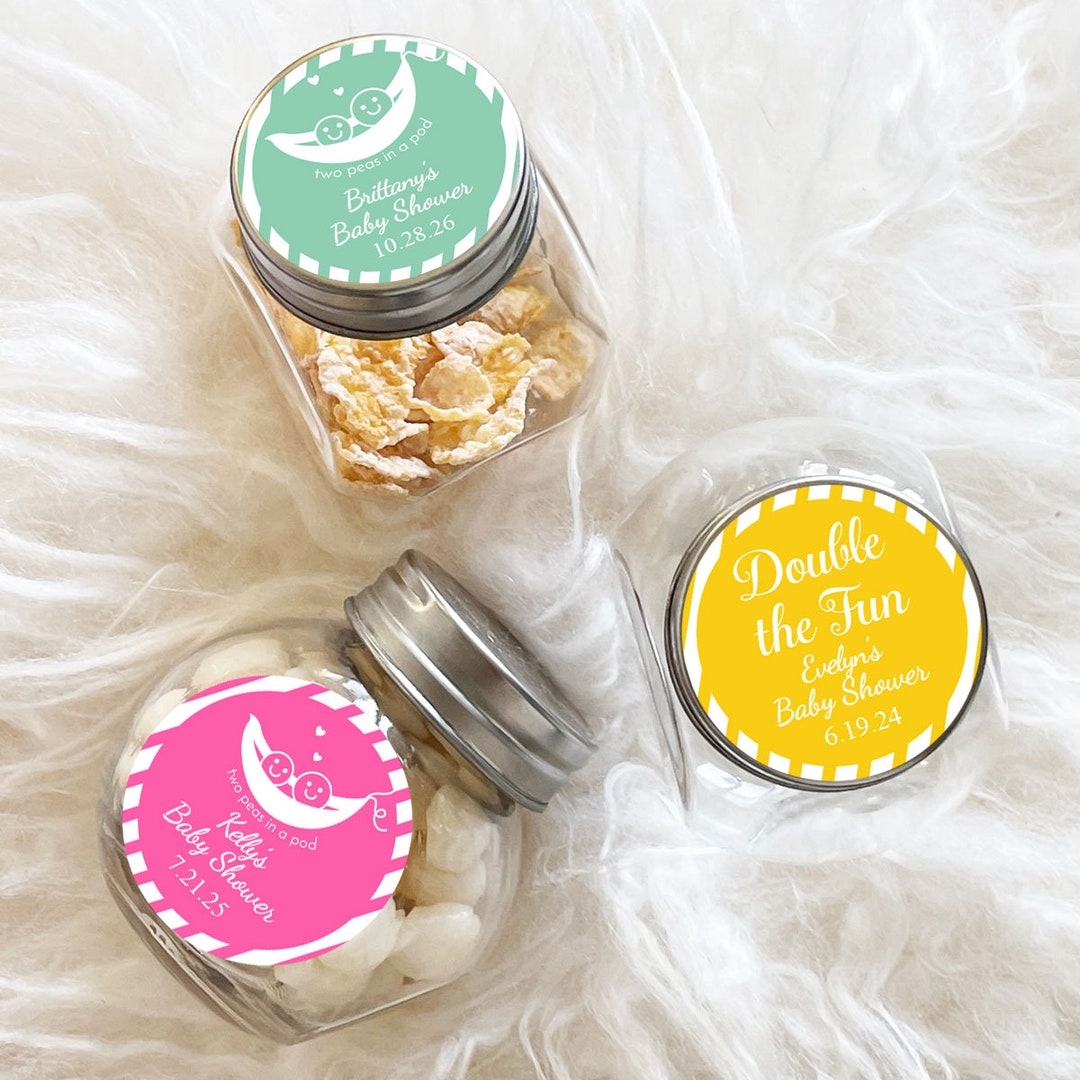 Set of 12 Twins Baby Shower Personalized Mini Candy Glass Jar Container ...
