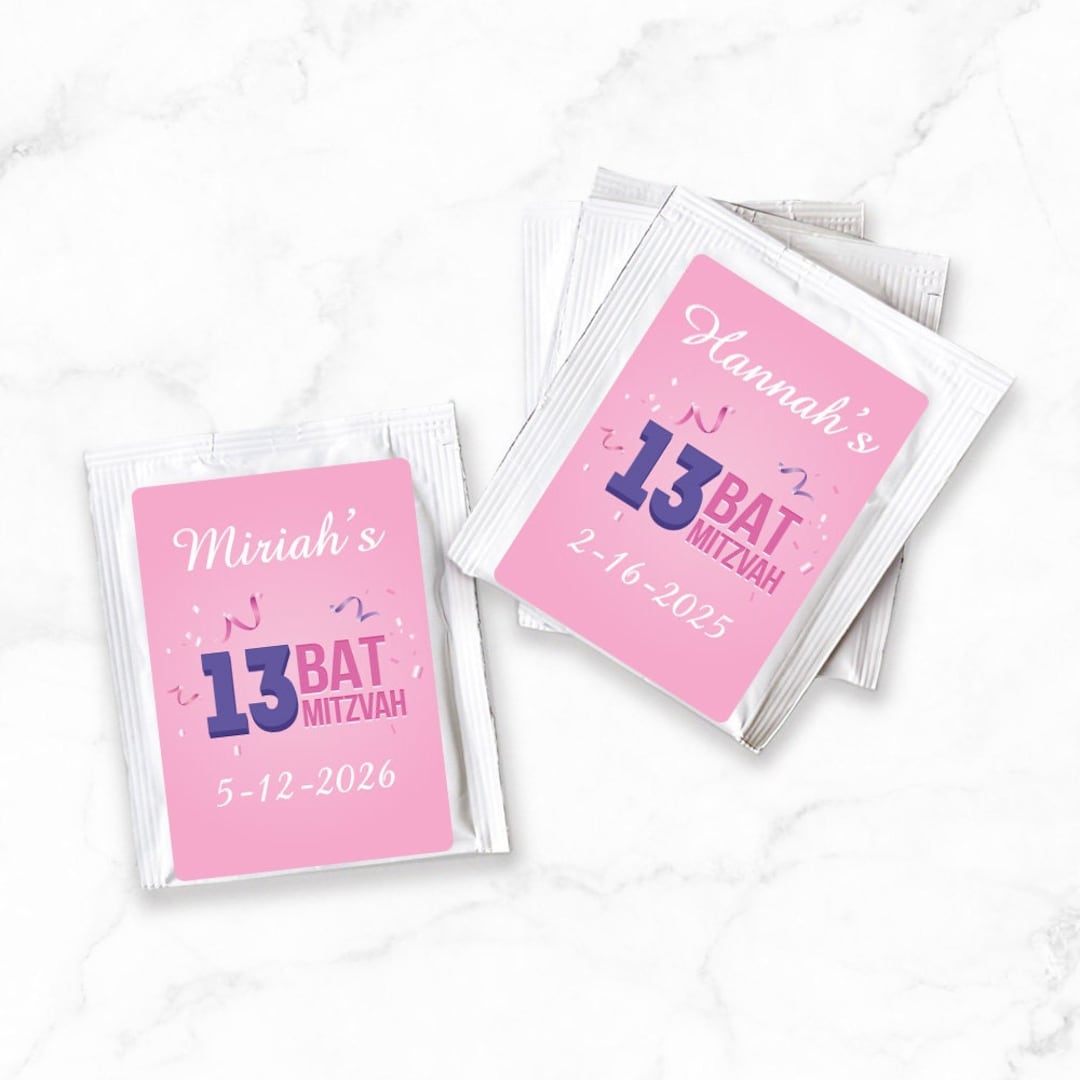 Set of 16 Personalized Tea Favors With Bat Mitzvah Labels, Personalized ...