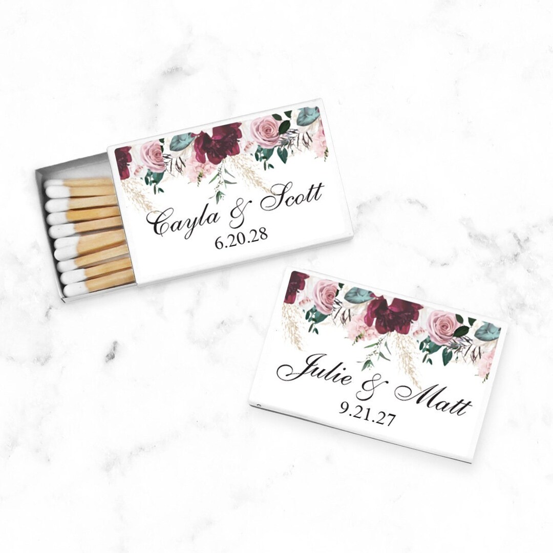 Set of 50 Personalized Matchbox With Floral Elegance Labels ...