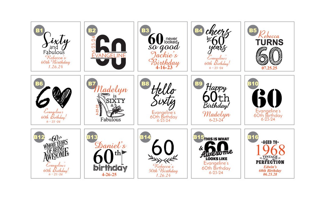 Set of 24 Personalized Custom Tall Shot Glass - 60th Birthday, Shooters ...