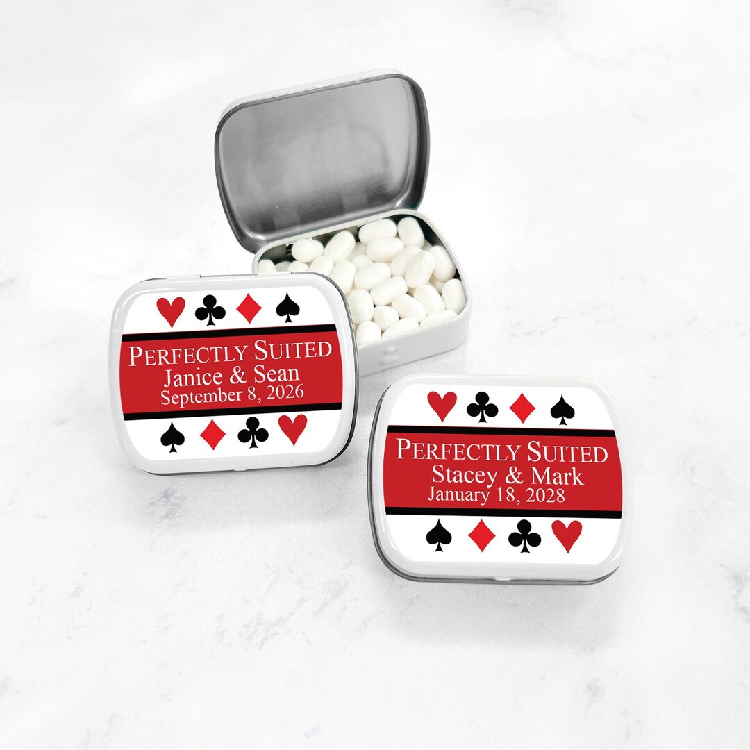 Perfectly Suited Wedding Personalized White Mint Tin Containers Labels ...