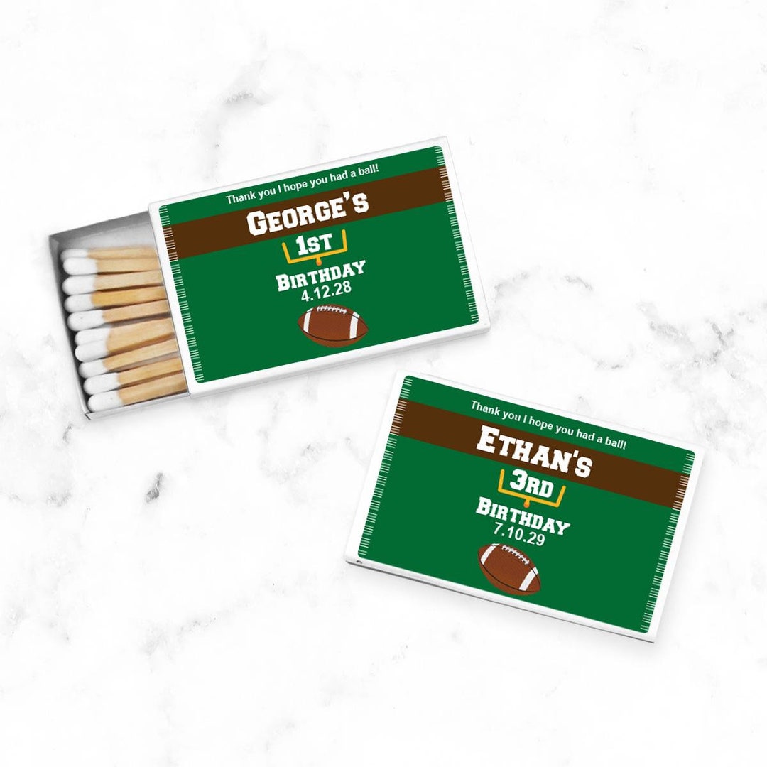 Football Birthday Party Personalized Matchbox With Labels, Personalized ...