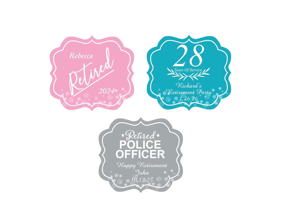 Set of 24 Personalized Retirement Fancy Rectangle Favor Labels ...