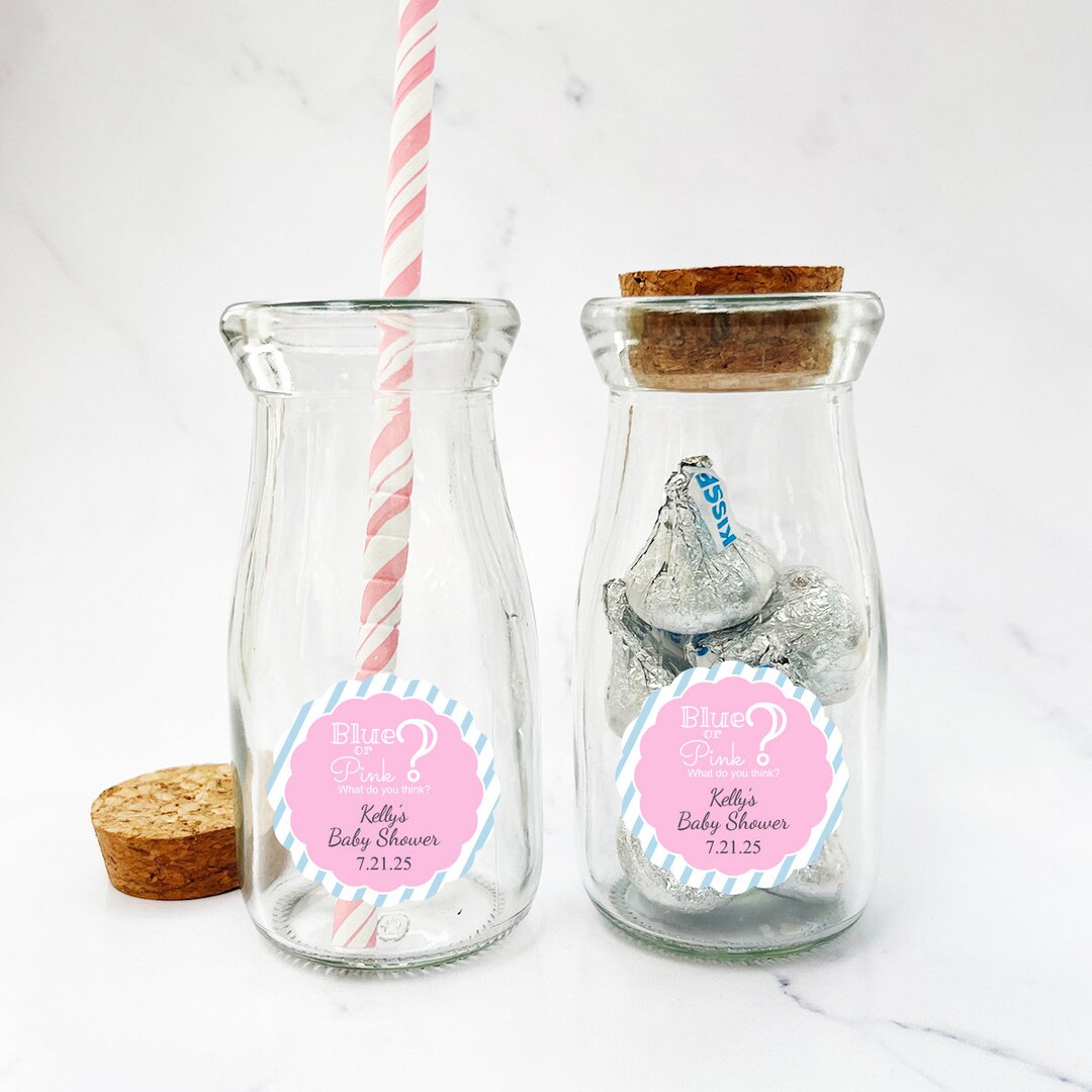 Set of 12 Mini Glass Vintage Milk Jar Favor Bottle With Gender Reveal ...