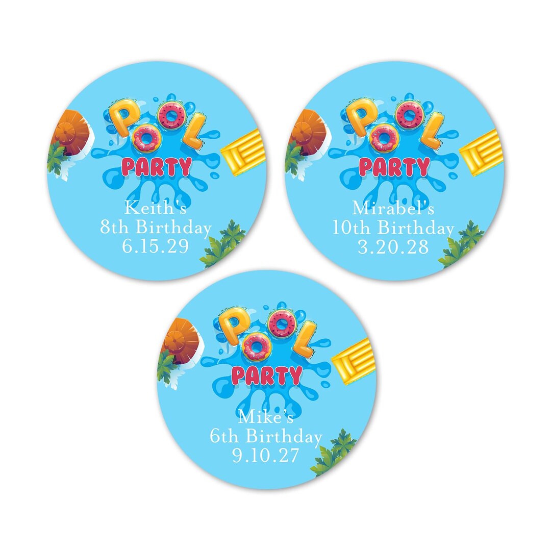Splish Splash Pool Party Personalized Circular Round Labels, Pool ...