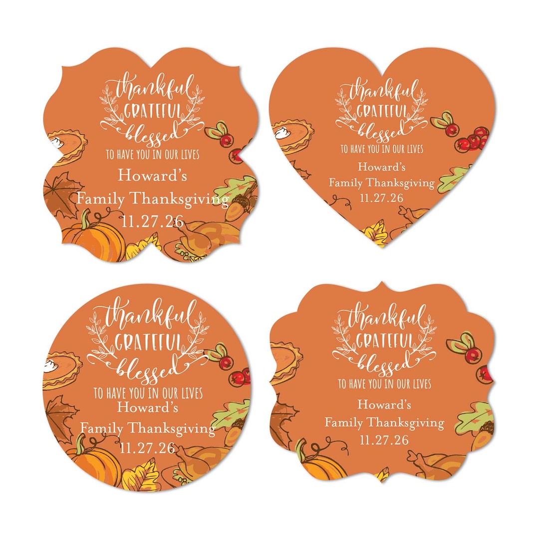 Thankful Grateful Blessed Thanksgiving Personalized Shaped Labels ...