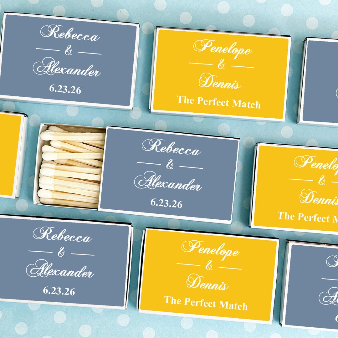 Set of 50 Personalized Matchbox With Labels Ampersand Couples Names ...
