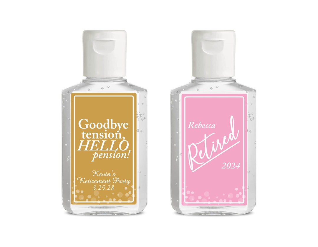 Set of 12 Personalized Retirement Tall Favor Labels for Sanitizer ...