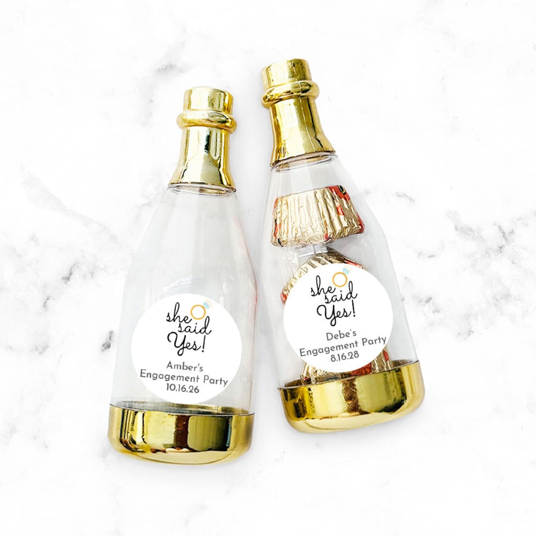 She Said Yes Personalized Metallic Accent Champagne Bottle Container ...