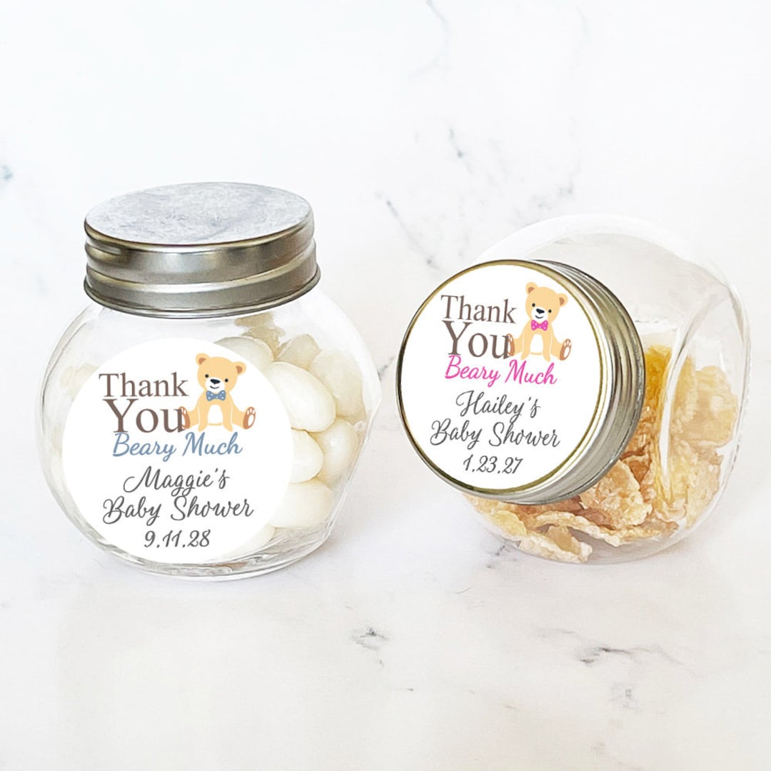 Set of 12 Personalized Mini Glass Candy Favor Jar With Thank You Beary ...