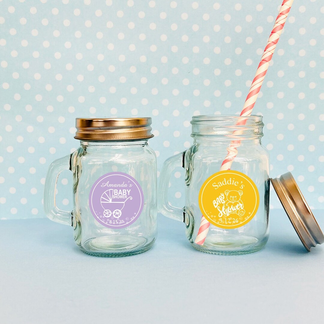 Set of 12 Baby Shower Personalized Mini Mason Jar Glass Jar Container ...