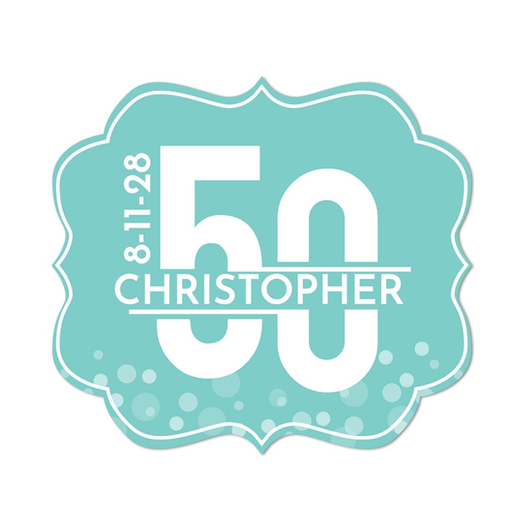50th Birthday Personalized Fancy Rectangle Shaped Labels Stickers, 50th ...