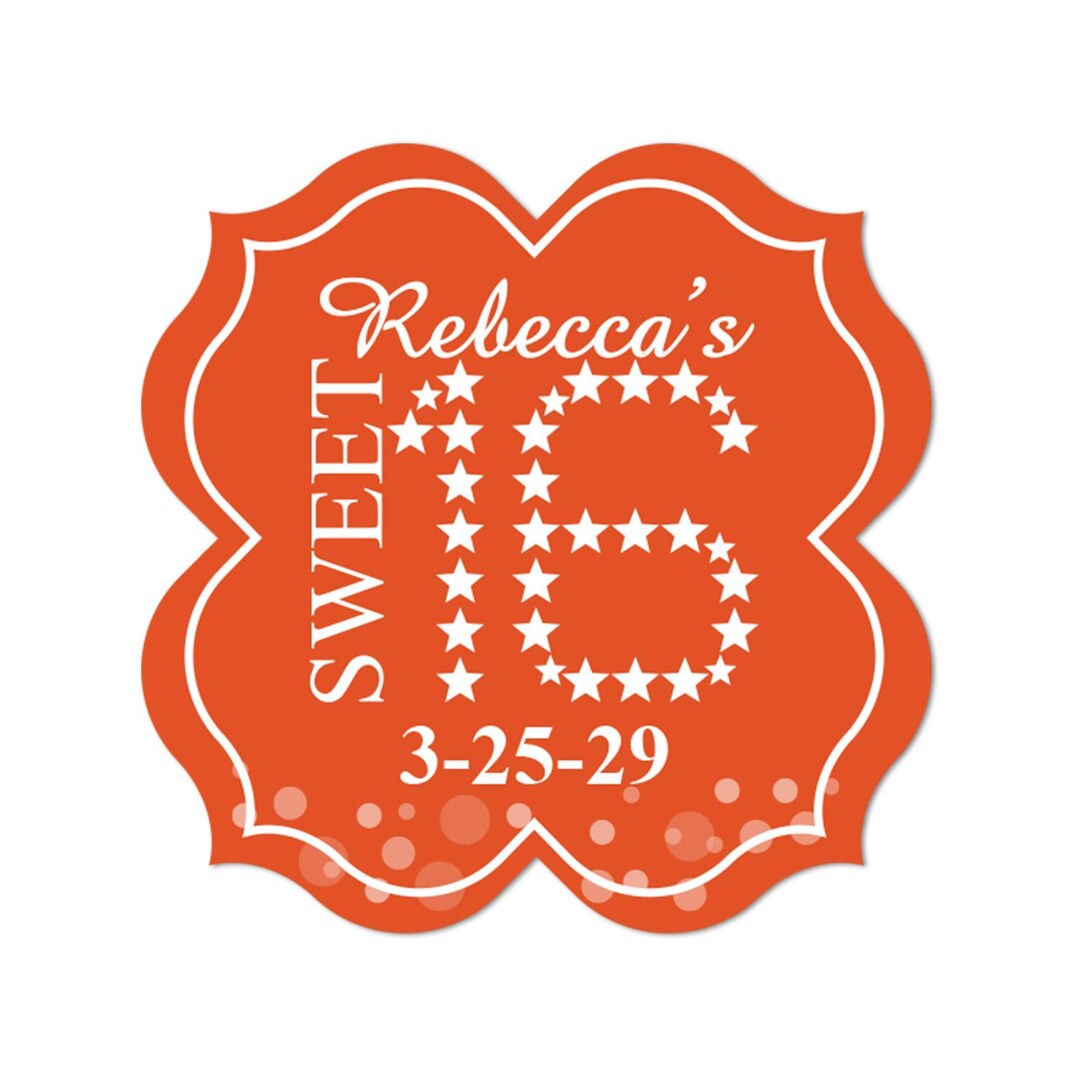 Sweet 16 Personalized Fancy Square Labels Stickers, Sweet 16 Birthday ...
