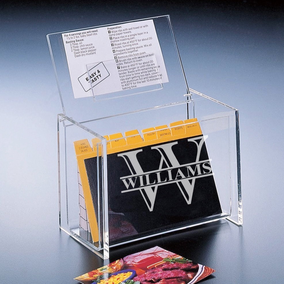 Monogram Personalized Acrylic Recipe Box , Personalized Engraved Etched ...