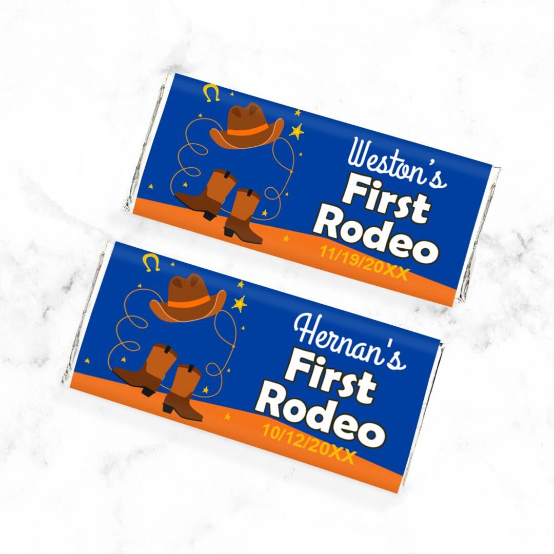 Boy First Rodeo Wild West Personalized Wrapped Chocolate Hershey's Bars ...