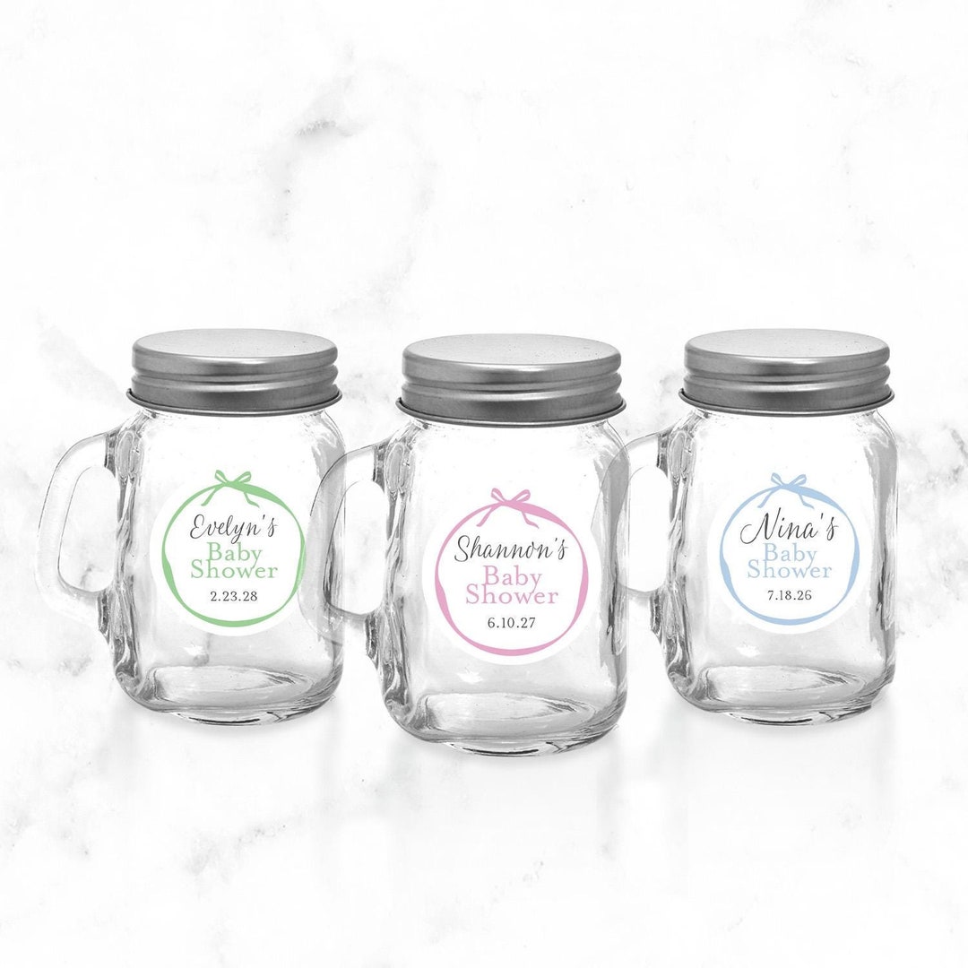 Baby Shower Bow Personalized Mini Glass Mason Jar Favors Labels ...