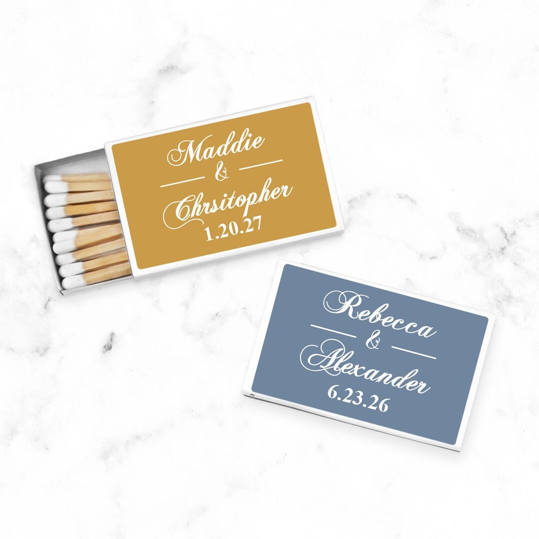 Set of 50 Personalized Matchbox With Labels Ampersand Couples Names ...