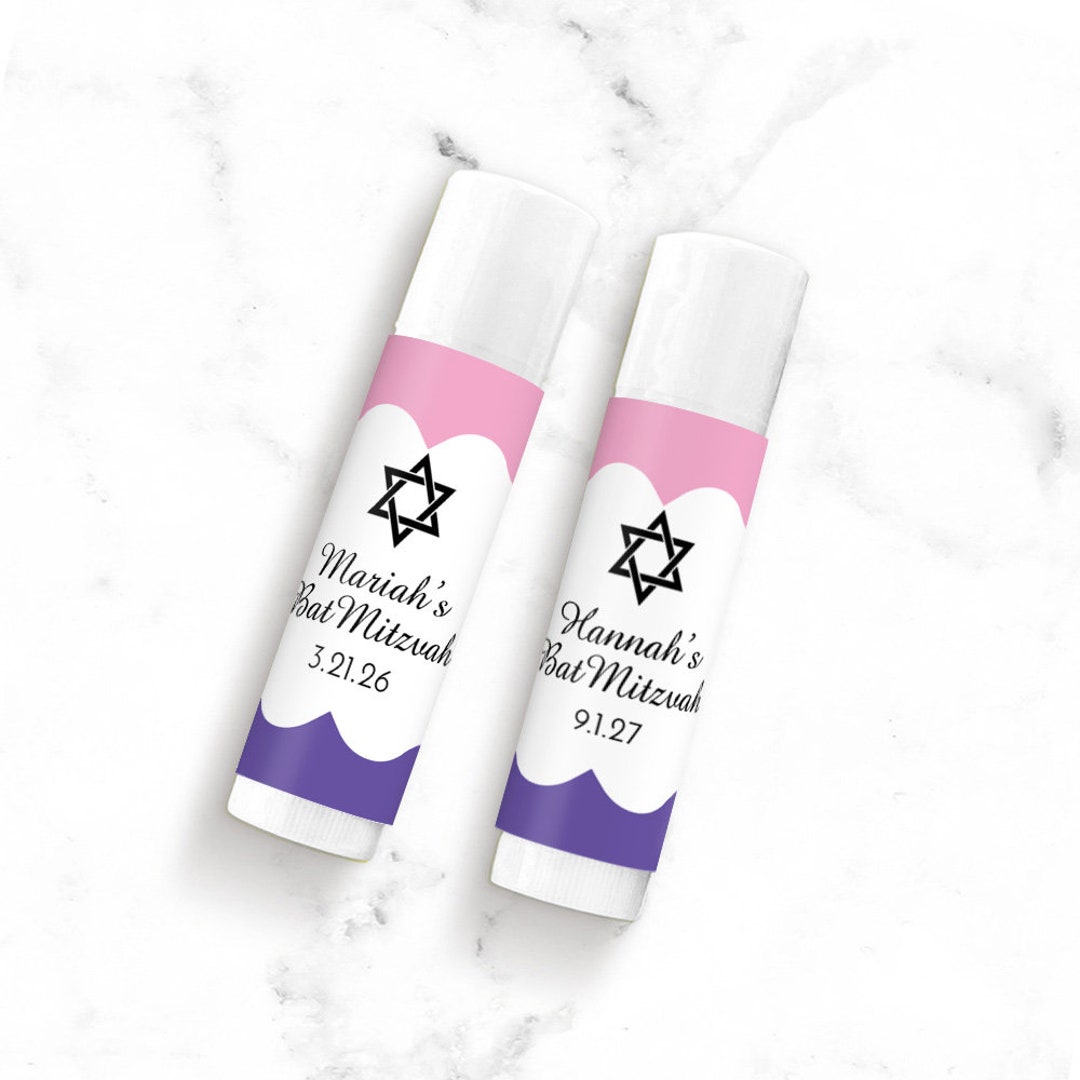 Set of 12 Personalized Lip Balm Party Favors With Bat Mitzvah Modern ...