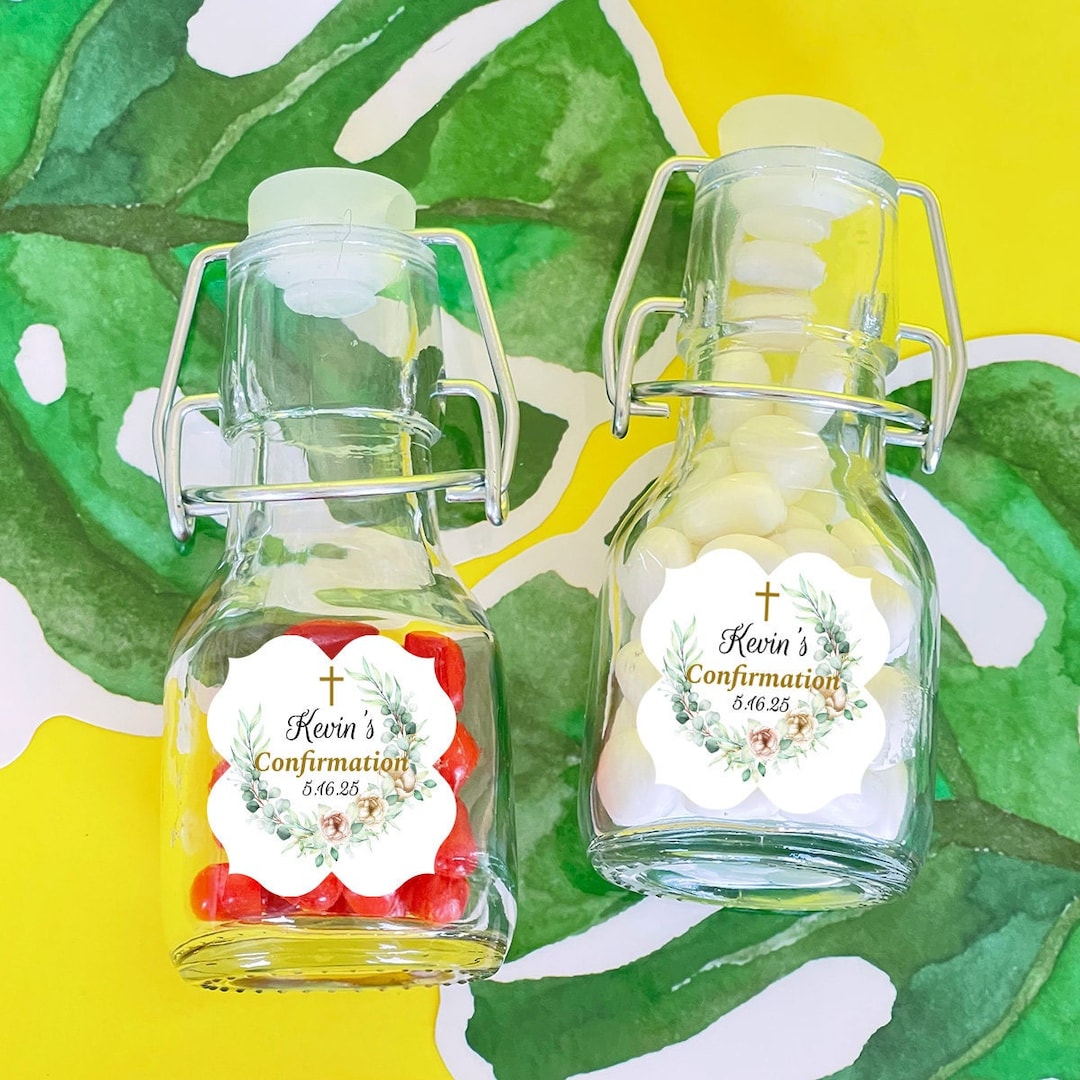 Set of 12 // Mini Glass Favor Bottle With Swing Top Personalized ...