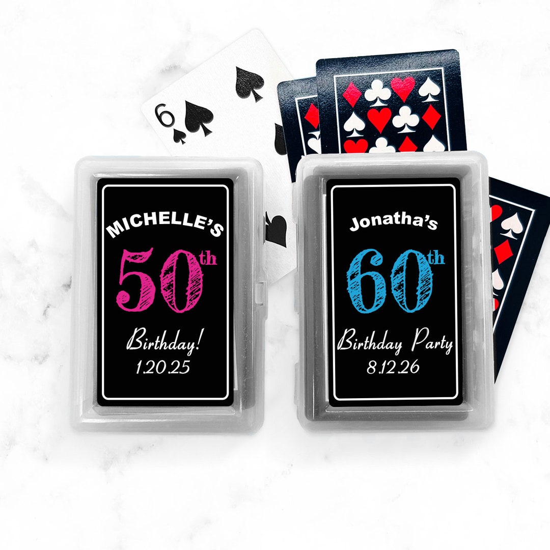 Set of 10 Personalized Playing Cards Favors With Labels - Birthday ...