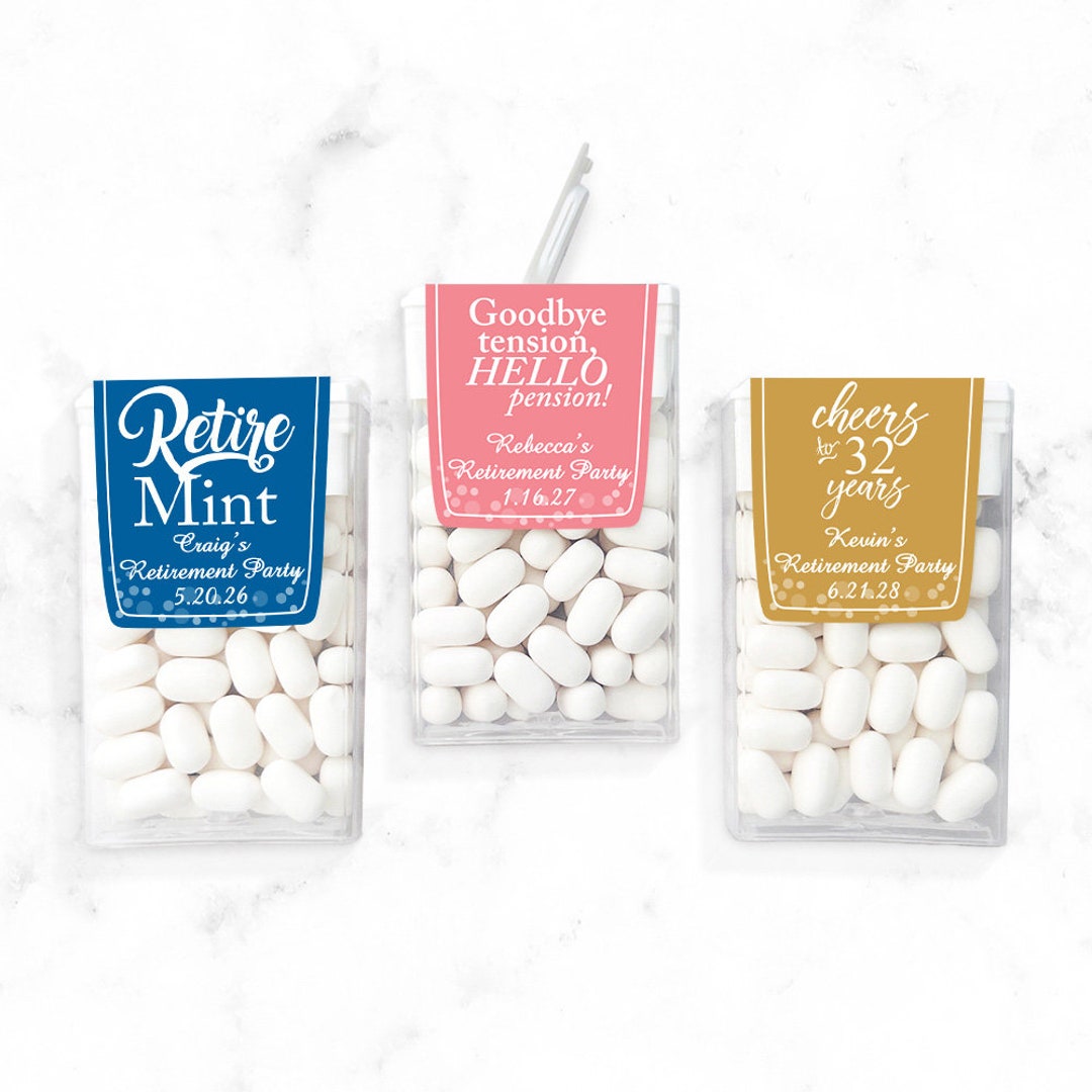 Set of 12 Retirement Personalized Tic Tac® Candy Favors, Retired Mint ...