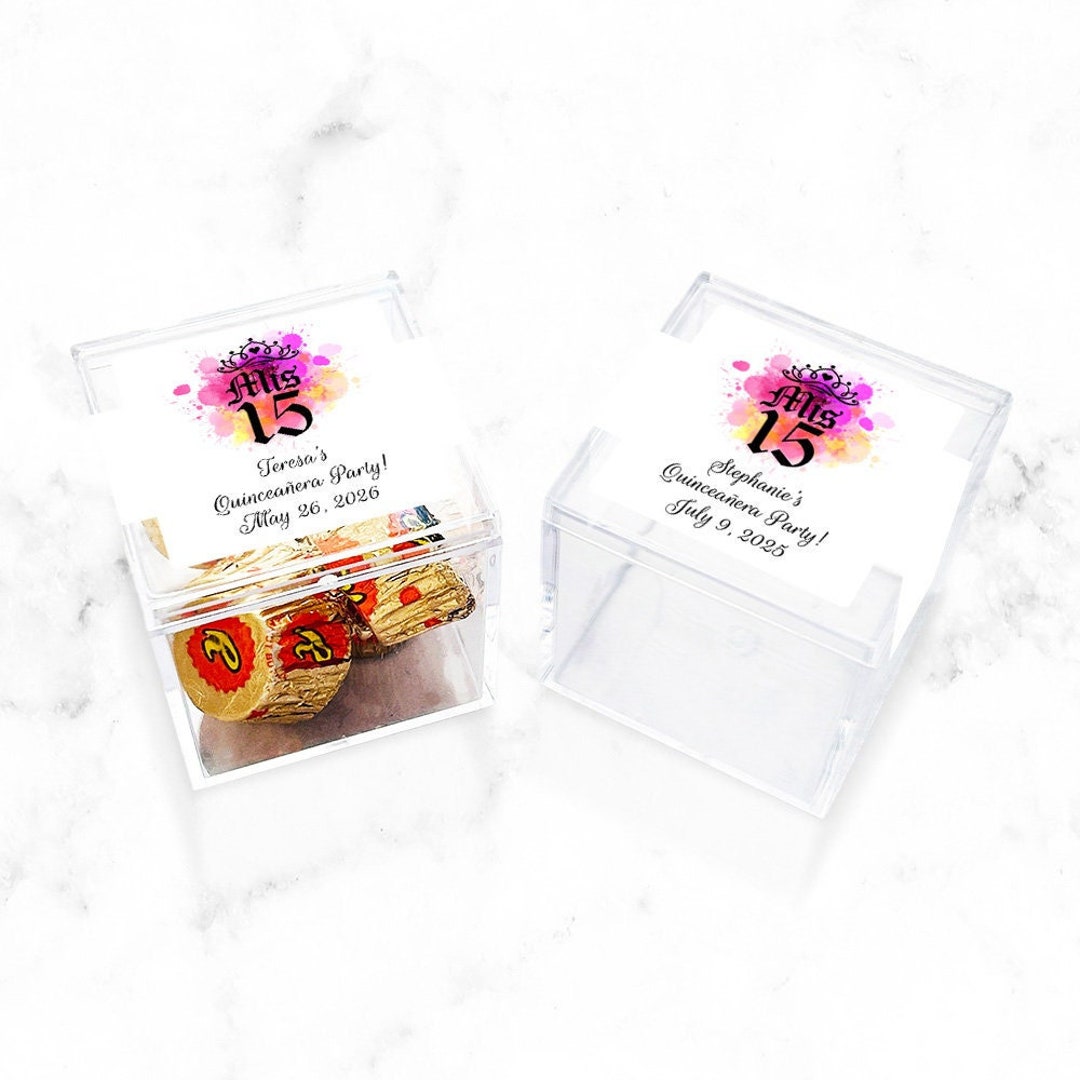 Set of 12 Personalized Acrylic Square Boxes With Mis Quince Labels ...