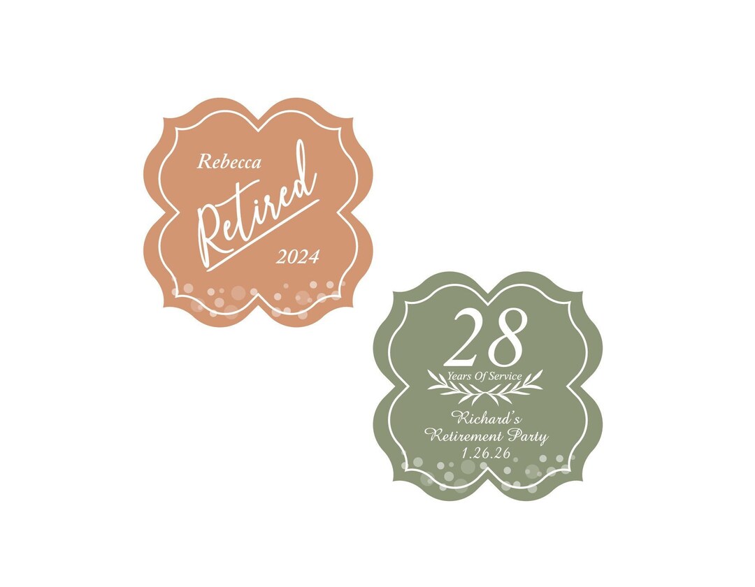 Personalized Retirement Square Fancy Favor Labels Retirement - Etsy