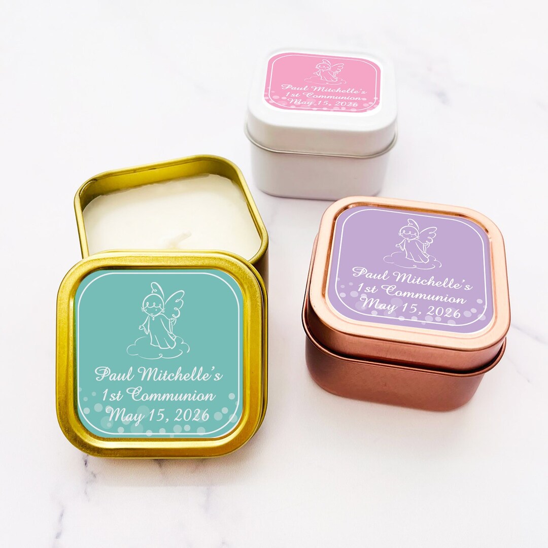 Set of 12 Personalized Travel Candle Tin With Labels - First Communion ...