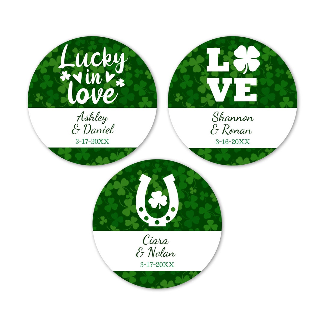 Set of 24 Personalized Circular Round Labels Irish Wedding Party Favors ...