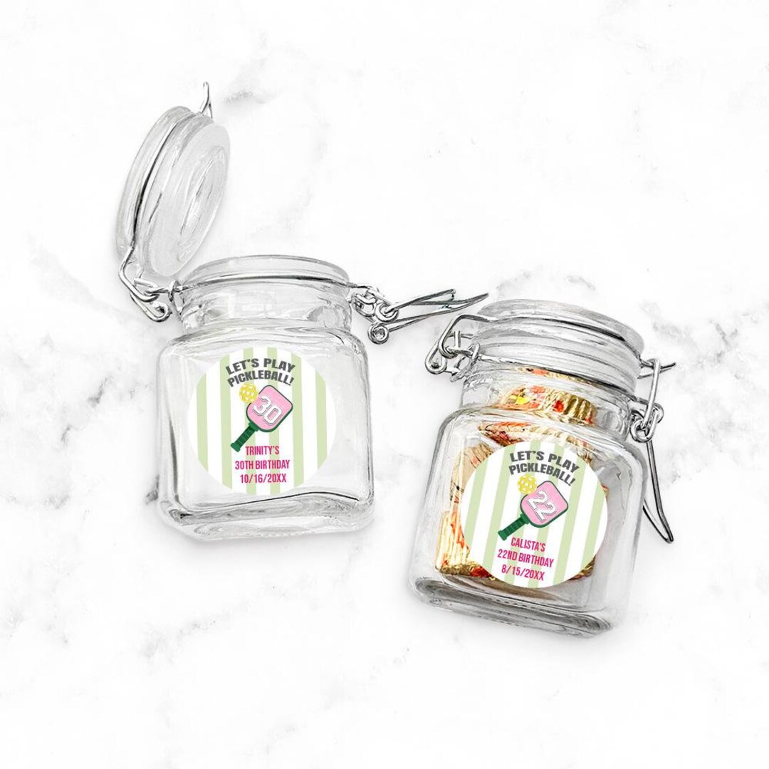 Pickleball Birthday Personalized Mini Glass Favor Bottle Jar With ...
