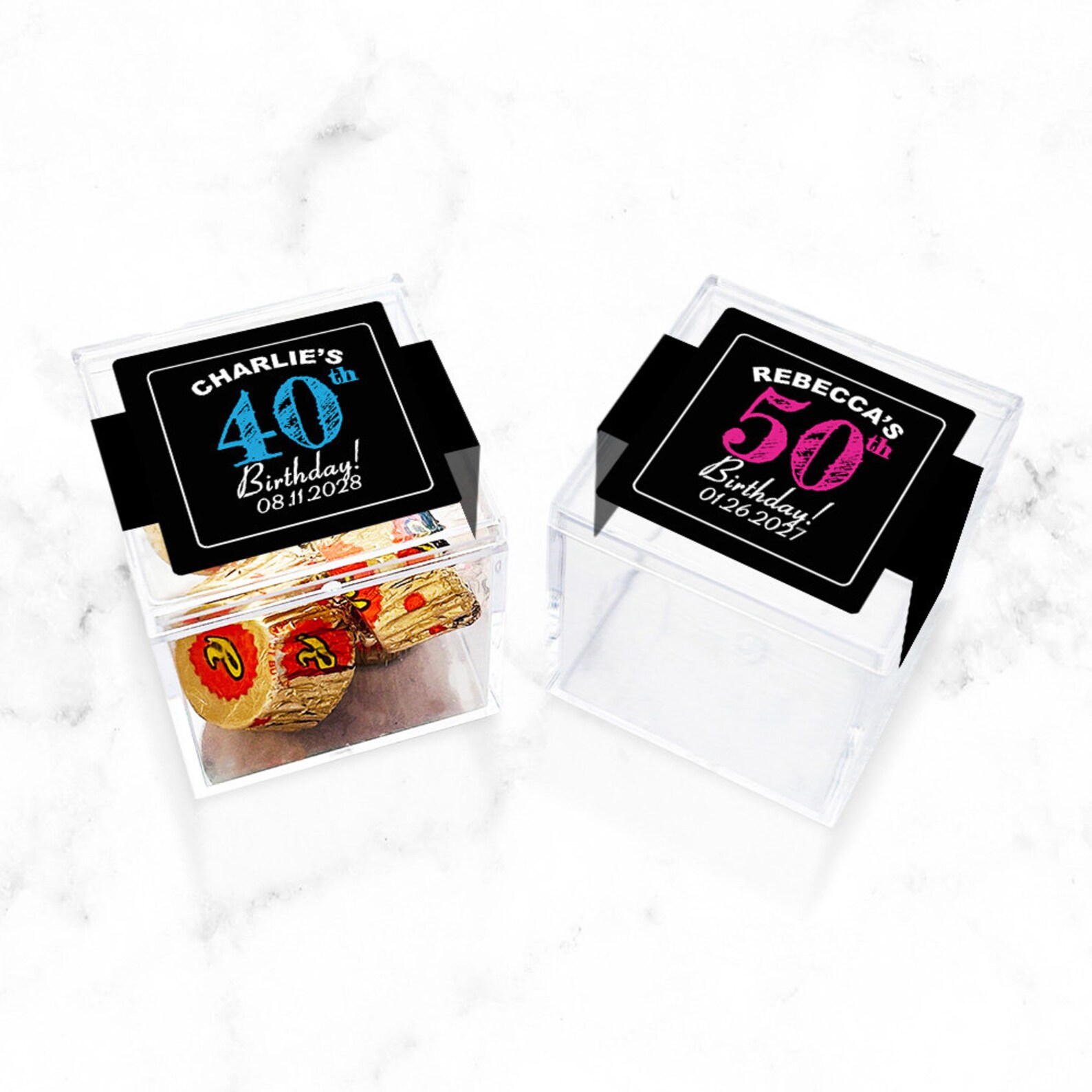 Personalized Acrylic Square Boxes With Labels - Birthday Number Age ...