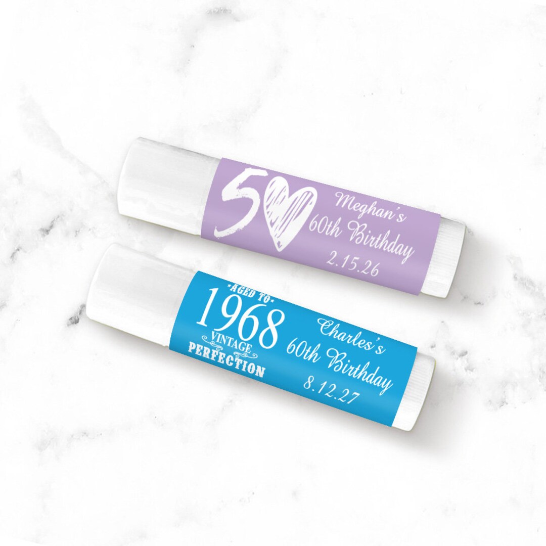 Set of 12 Personalized Lip Balm Favors With 50th Birthday Labels ...