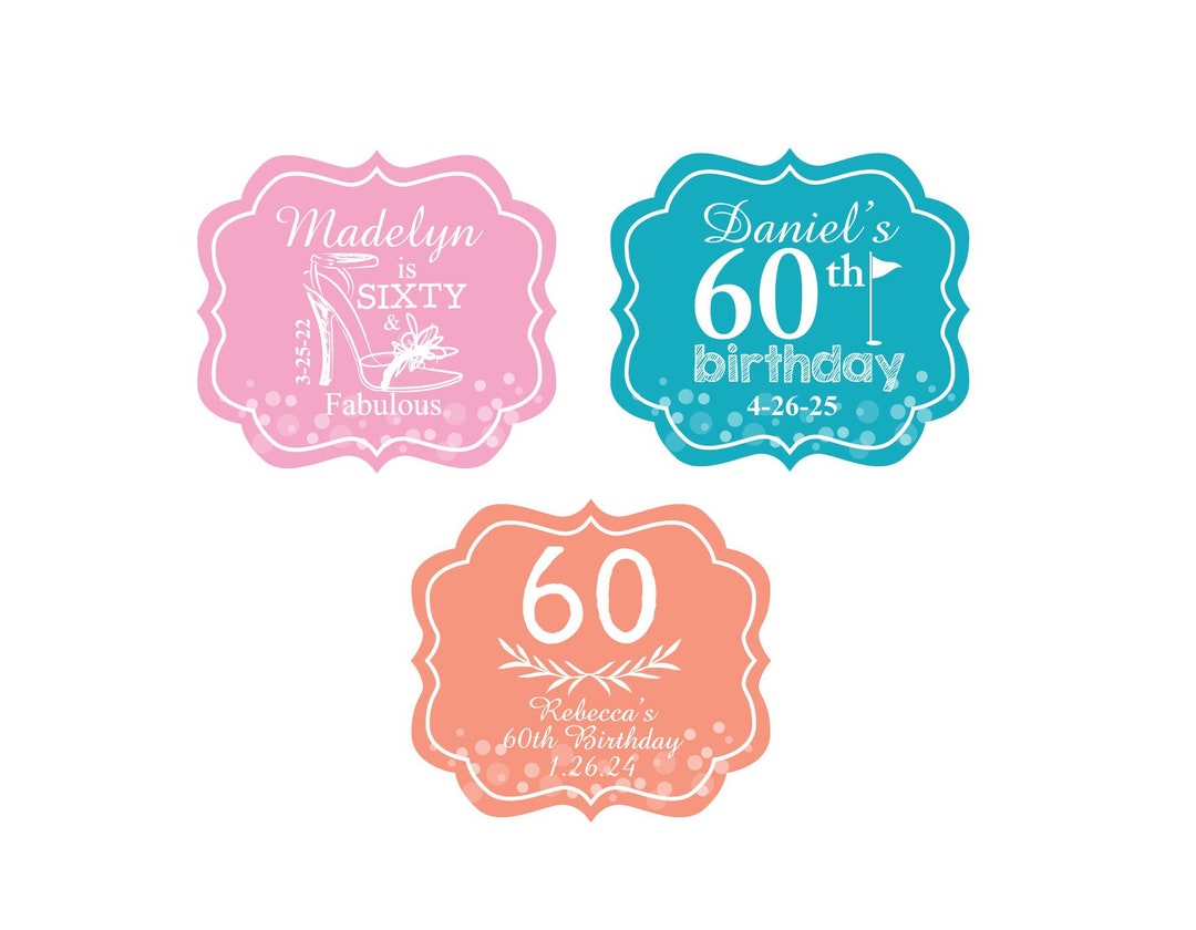 Set of 24 Personalized 60th Birthday Favors, Sixtieth Birthday Fancy ...