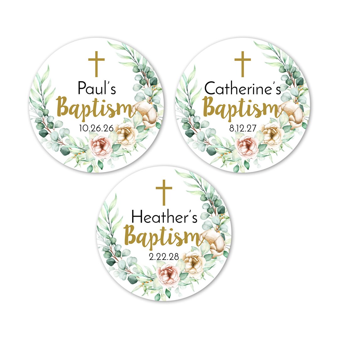 Set of 24 Personalized Circular Round Labels Baptism, Baptism ...