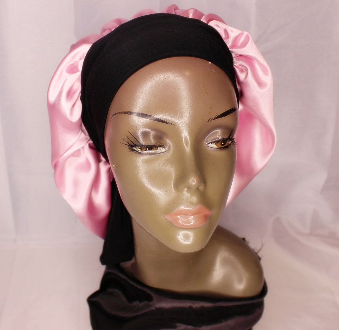 Baby Pink and Dark Pink Satin Bonnet, Reversible Satin Bonnet, Adult ...