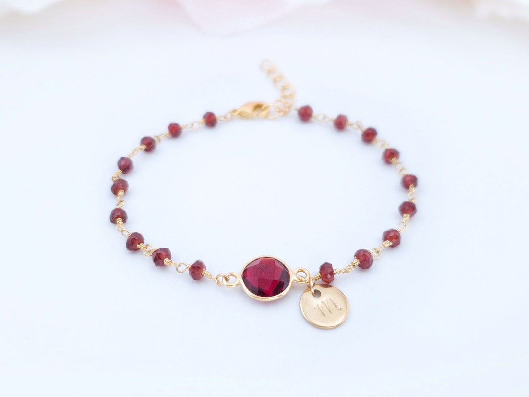 Personalized Garnet Bracelet Initial Birthstone Bracelet Custom ...