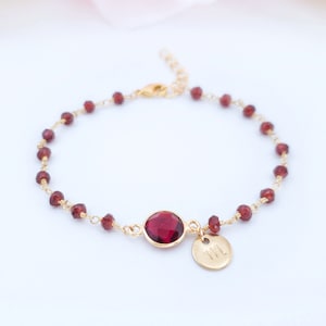 Personalized Garnet Bracelet Initial Birthstone Bracelet Custom ...