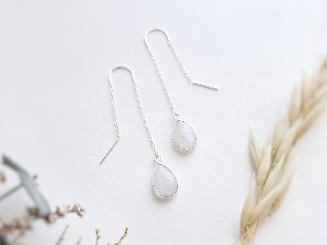 Sterling Silver Moonstone Earrings - Rainbow Moonstone Threader Earrings -sterling Silver ...