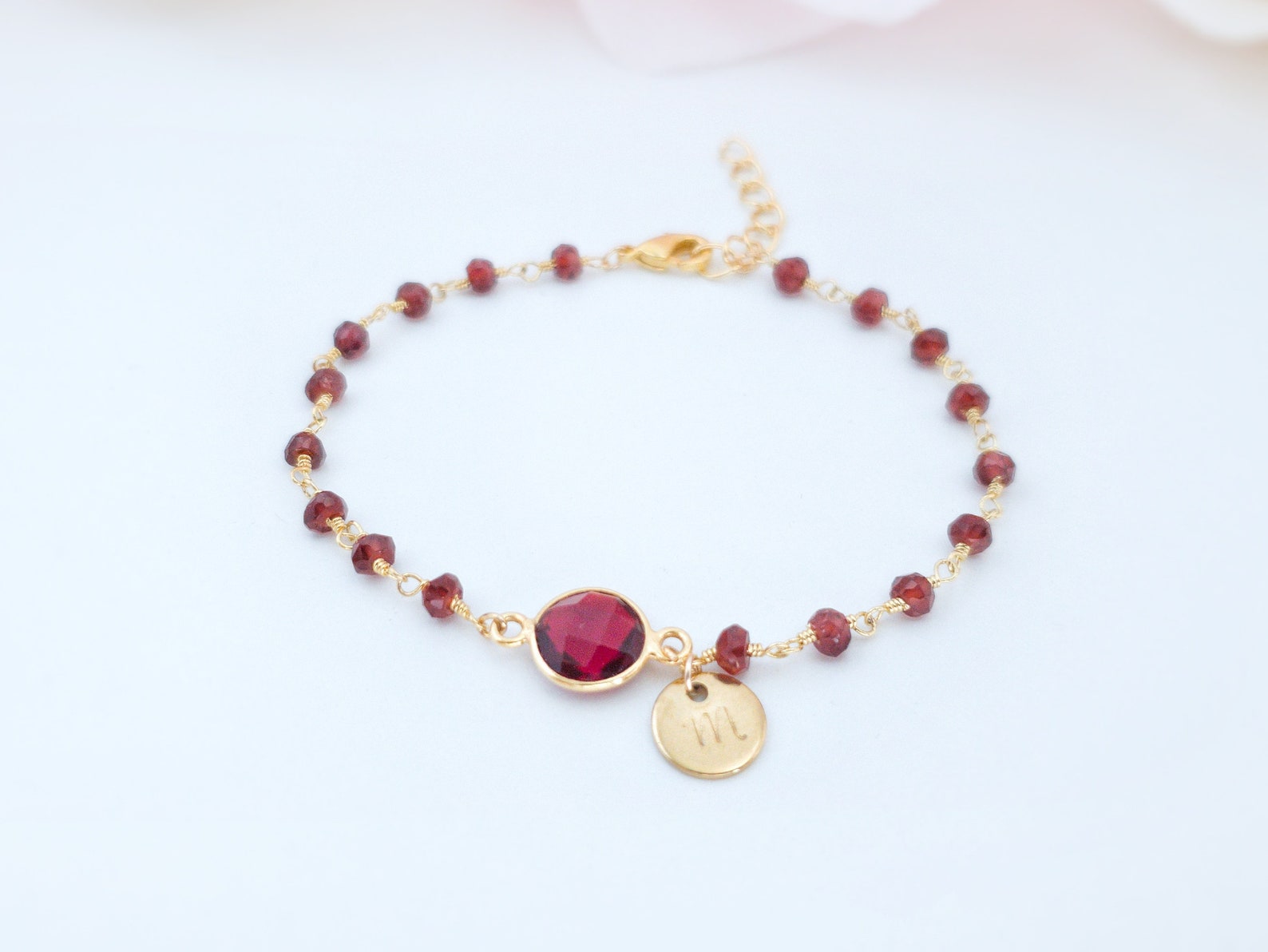 Personalized Garnet Bracelet Initial Birthstone Bracelet - Etsy