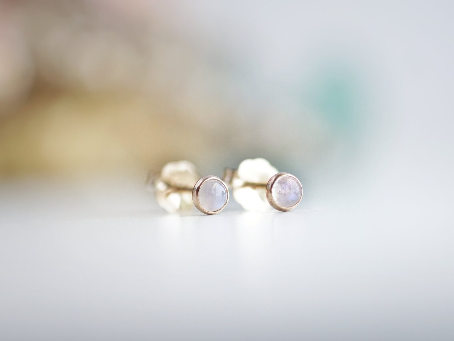 Gold Moonstone Earrings Rainbow Moonstone Studs Tiny Stud Earrings Gold ...