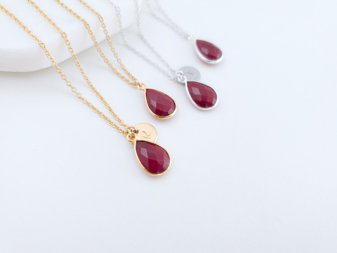 Personalized Garnet Necklace Initial Birthstone Necklace Personalized ...